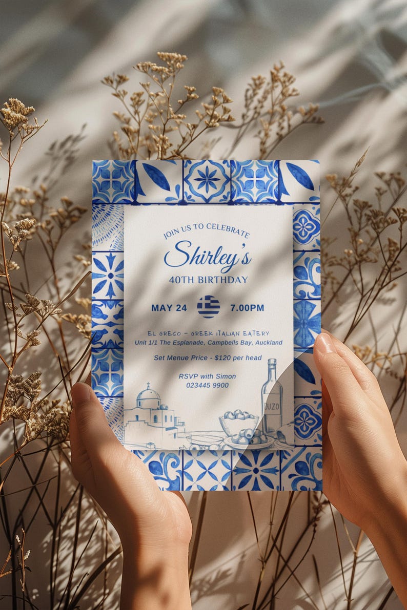 Elegant Greek Themed Invitation, Editable Santorini Invite, Greece ...