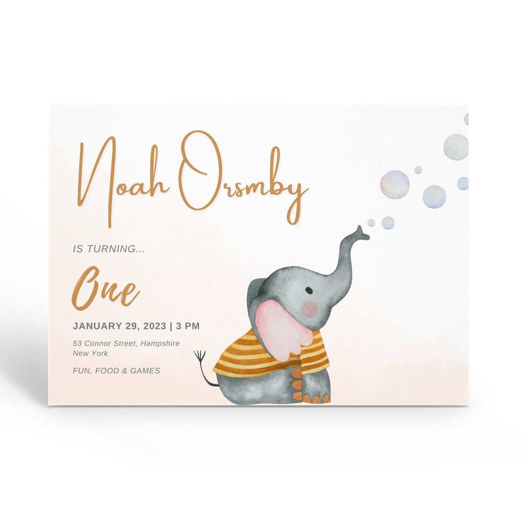 Printable Elephant Birthday Invitation, Elephant Birthday Invite, First ...