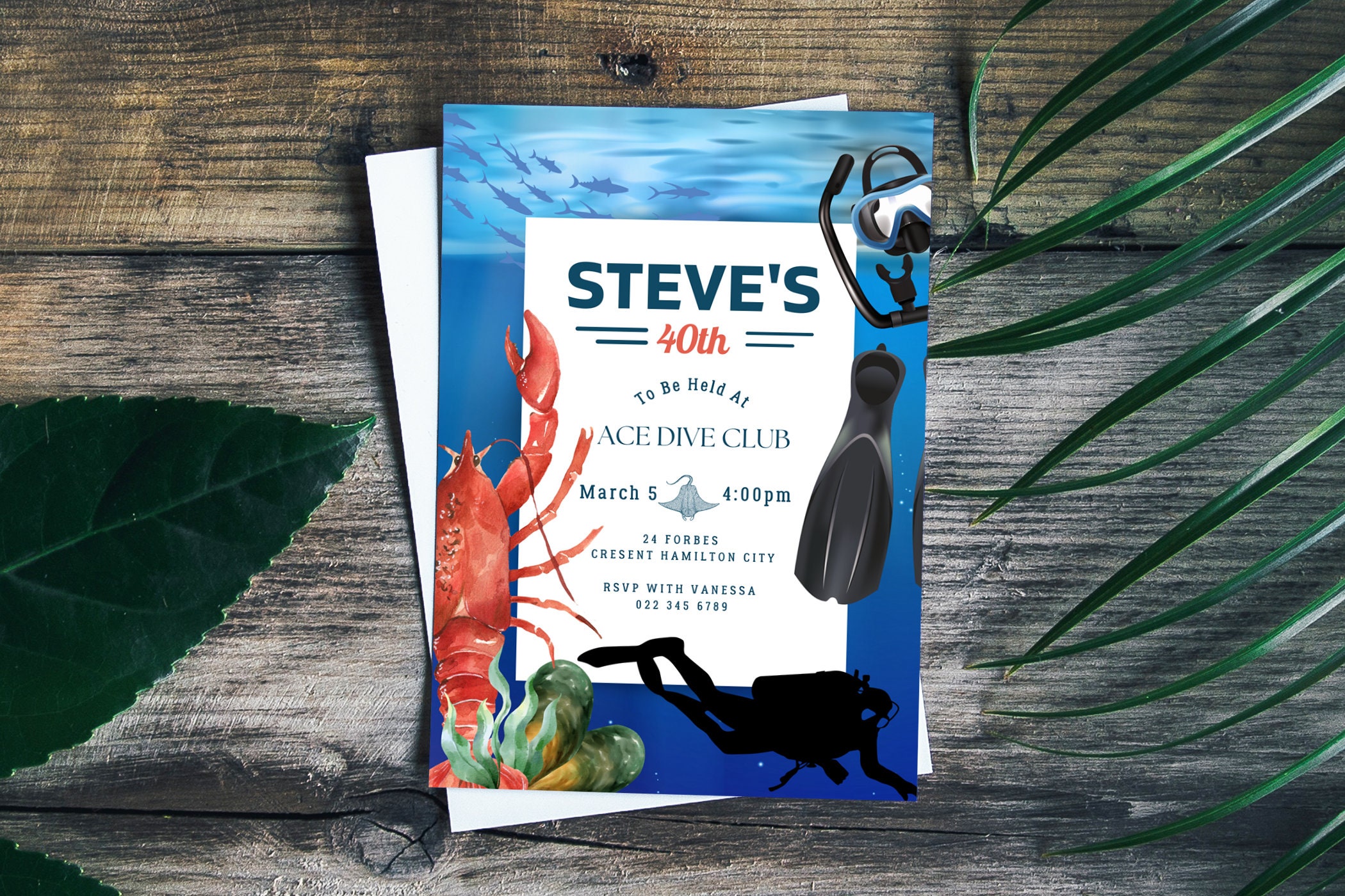 Adult Scuba Diving Invitation, Mens Diving Invite, Crayfish Birthday ...