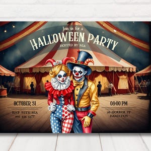 Creepy Clown Halloween Invitation, Haunted Carnival Invite, Printable ...
