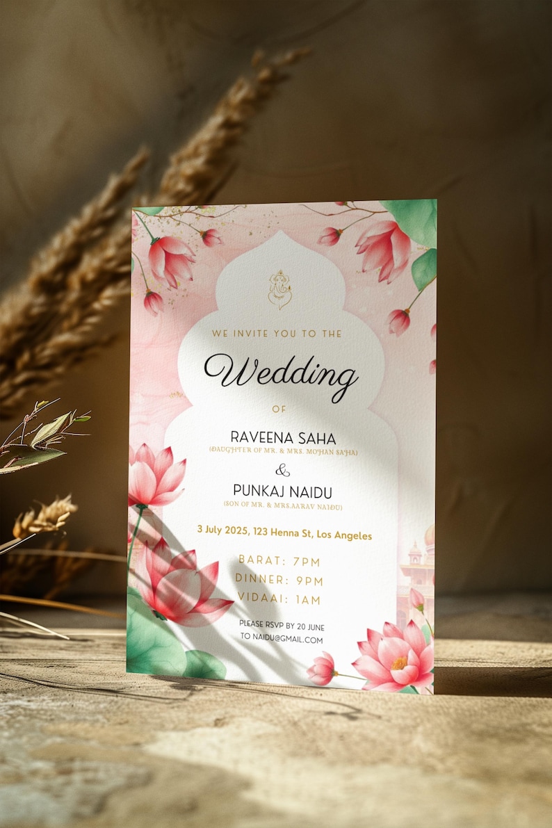 Elegant Floral Indian Wedding Invites, Garden Theme Indian Wedding ...