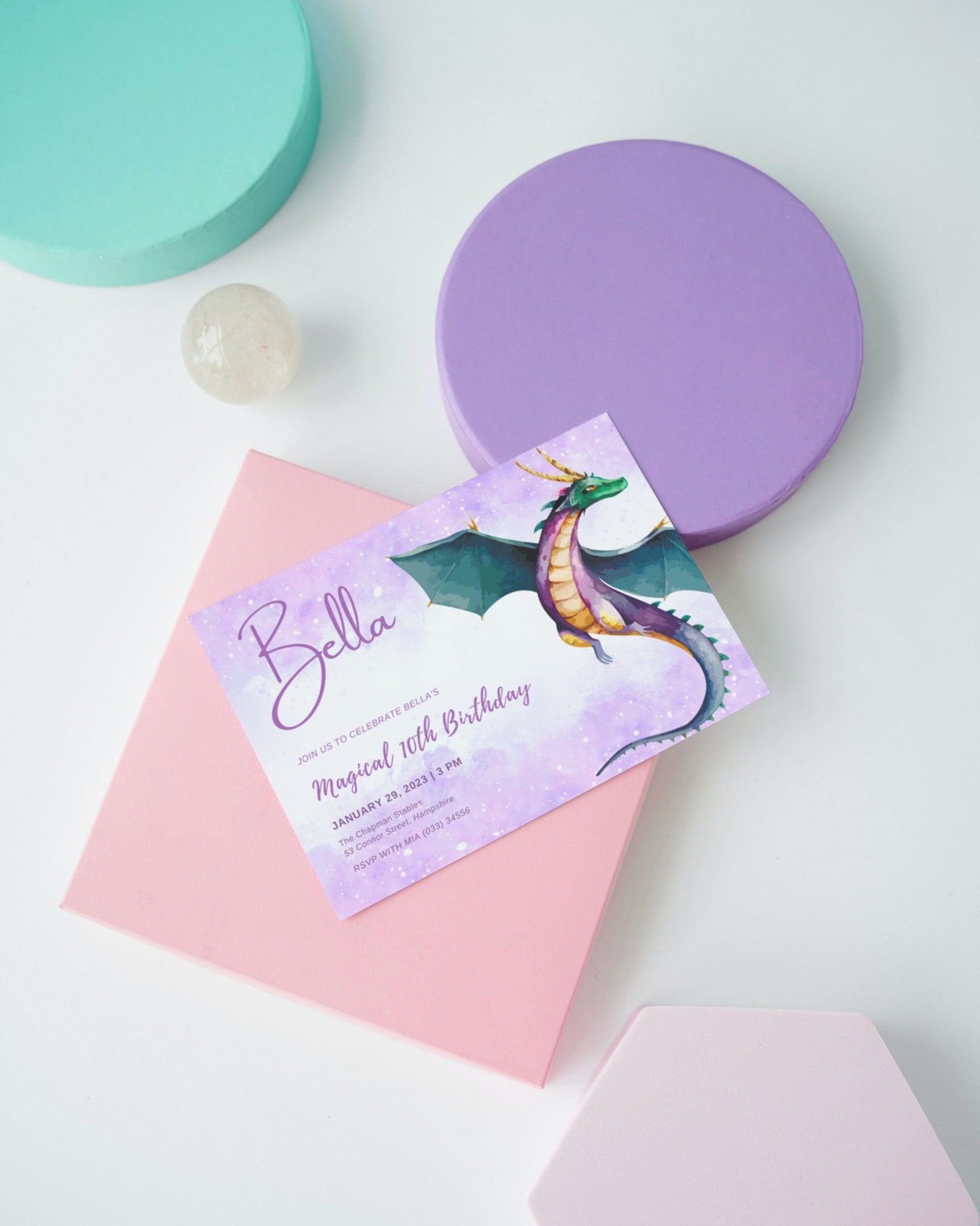 Printable Purple Dragon Invitation, Girl Dragon Birthday Party ...