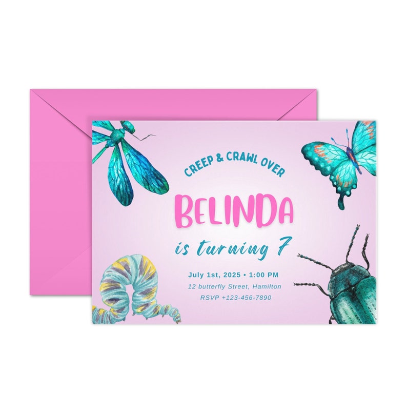 Printable Girl Bug Birthday Invitation Pink Insect Birthday - Etsy