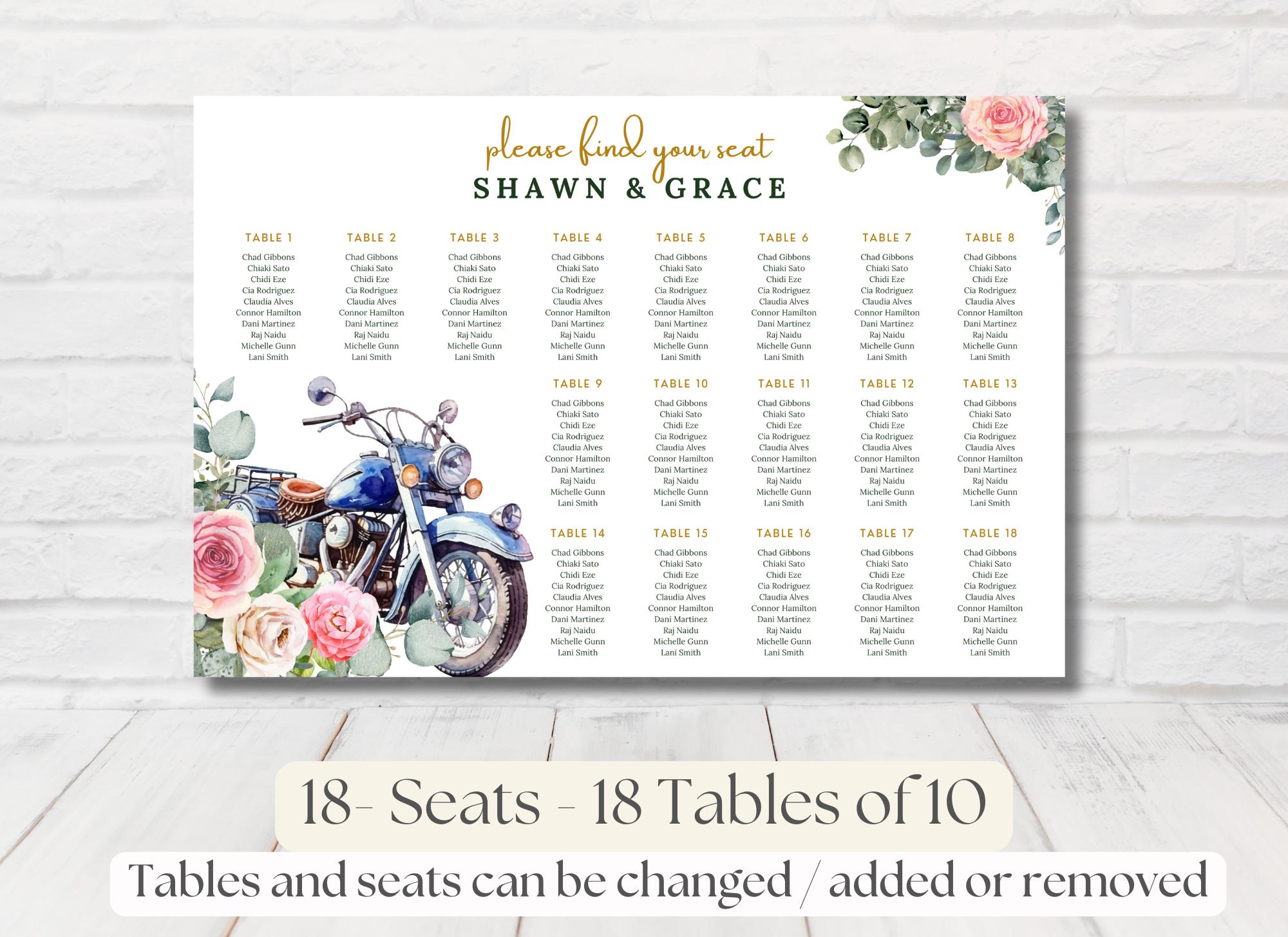 Motorbike Wedding Seating Plan, Rustic Motorcycle Seating Chart Wedding ...