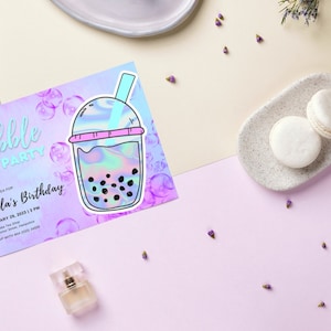 Bright Bubble Tea Party Invitation, Boba Birthday Invitations, Bubble ...