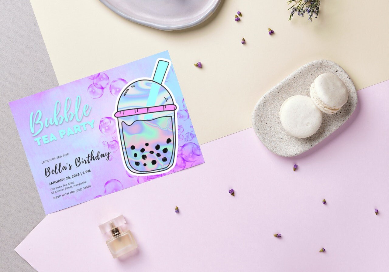 Bright Bubble Tea Party Invitation, Boba Birthday Invitations, Bubble ...