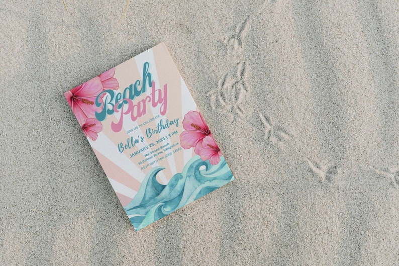 Retro Beach Party Invitation Printable Beach Birthday Invite - Etsy