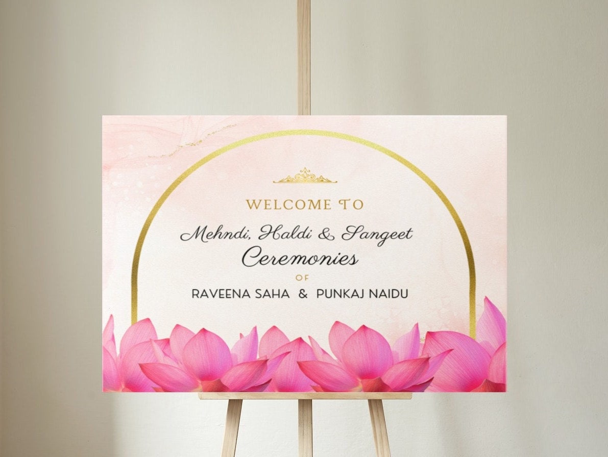 Pink Lotus Wedding Welcome Signs Set of 4 Indian Wedding - Etsy