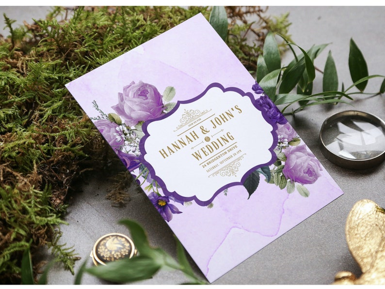 Purple and Gold Wedding Invitation Set, Purple Wedding Invitations ...
