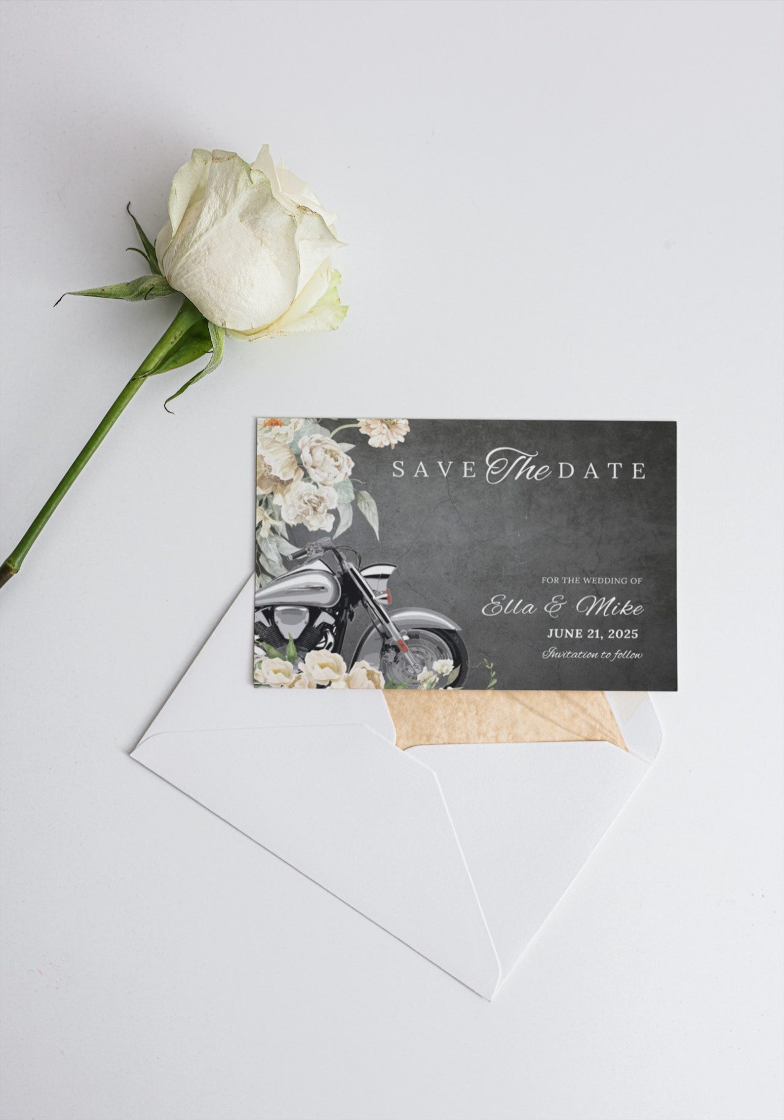 Motorcycle Wedding Invitation Set, Printable Motorbike Wedding ...