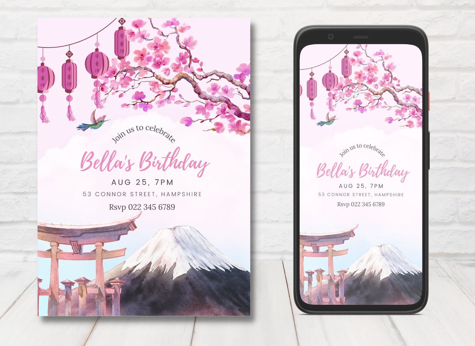 Printable Japanese Invitation Set, Cherry Blossom Invite, Japanese ...
