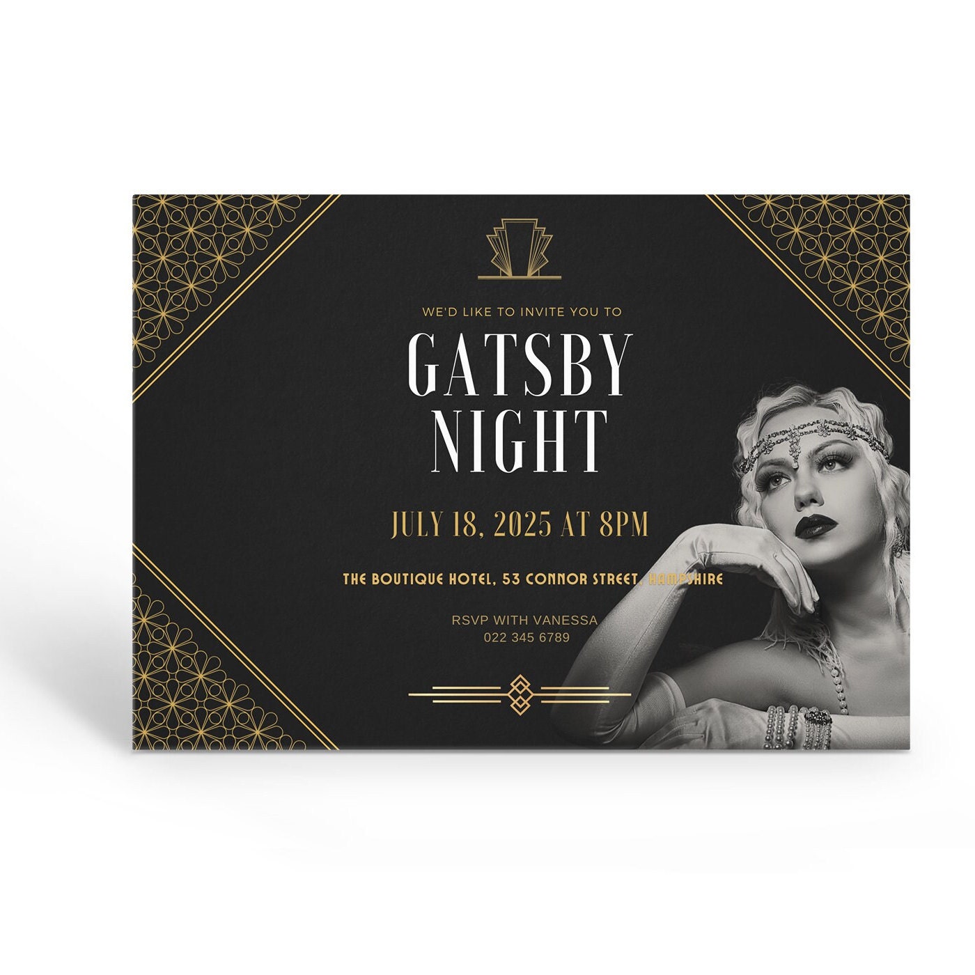 Great Gatsby Invitation, Gold Black Art Deco Invite, Roaring 20s Party ...