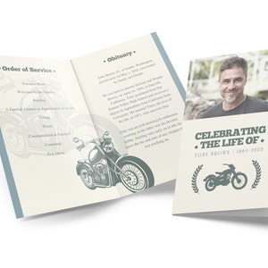 Motorcycle Funeral Program, Celebration of Life Order of Service for ...
