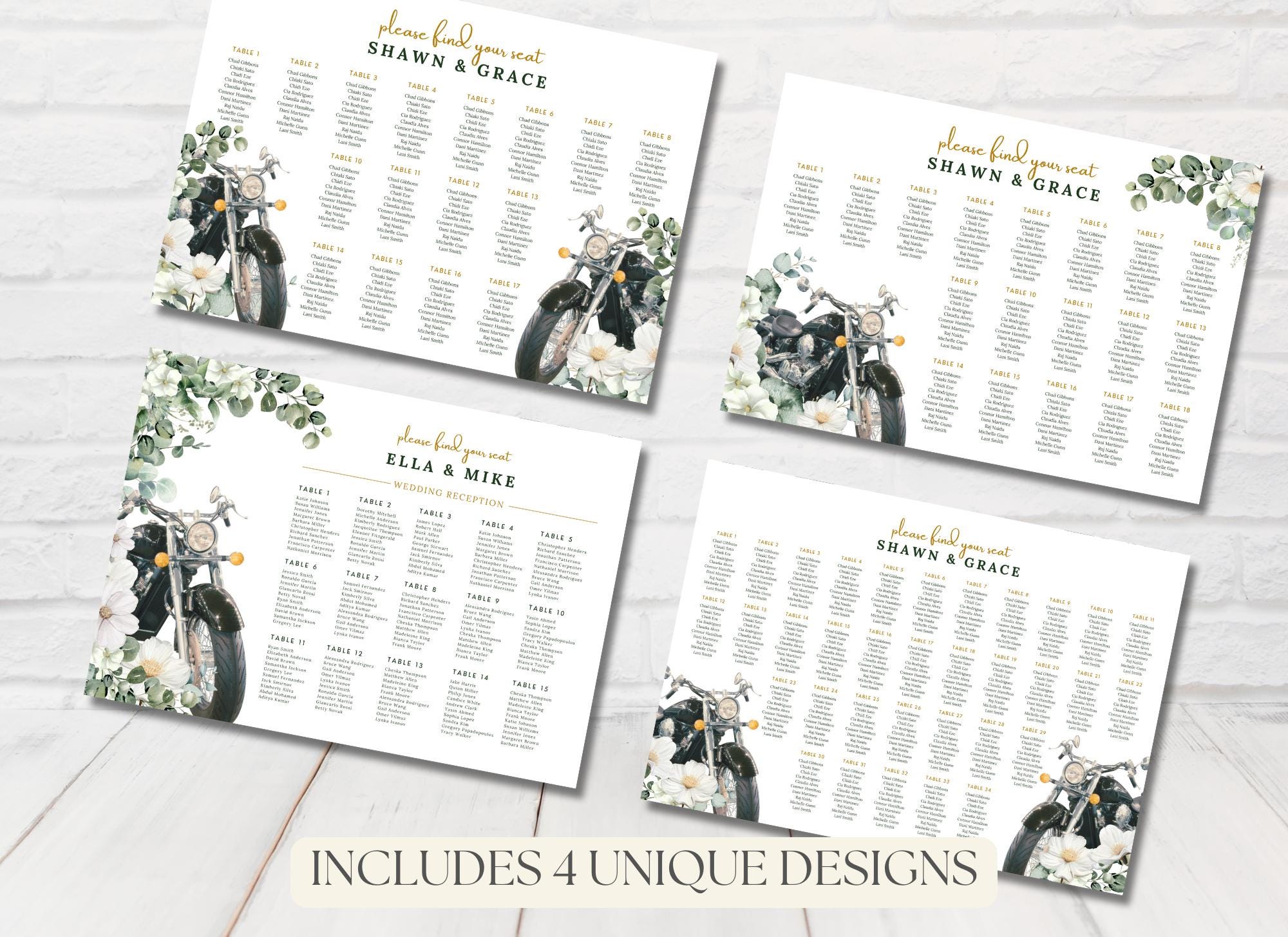 Motorbike Wedding Seating Chart, Rustic Motorcycle Seating Plan Wedding ...