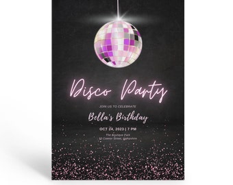 Pink Disco Ball Invitation - Etsy