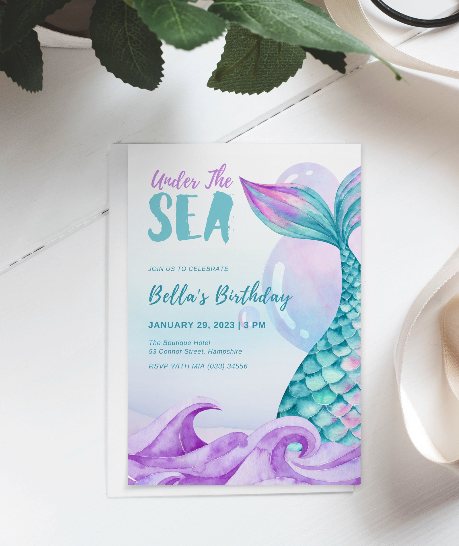 Printable Mermaid Invitation Mermaid Birthday Invite Under - Etsy