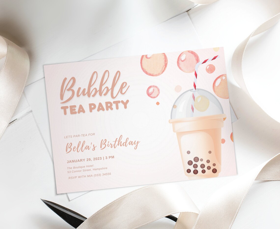 Bubble Tea Party Invitations, Printable Boba Birthday Invitation ...