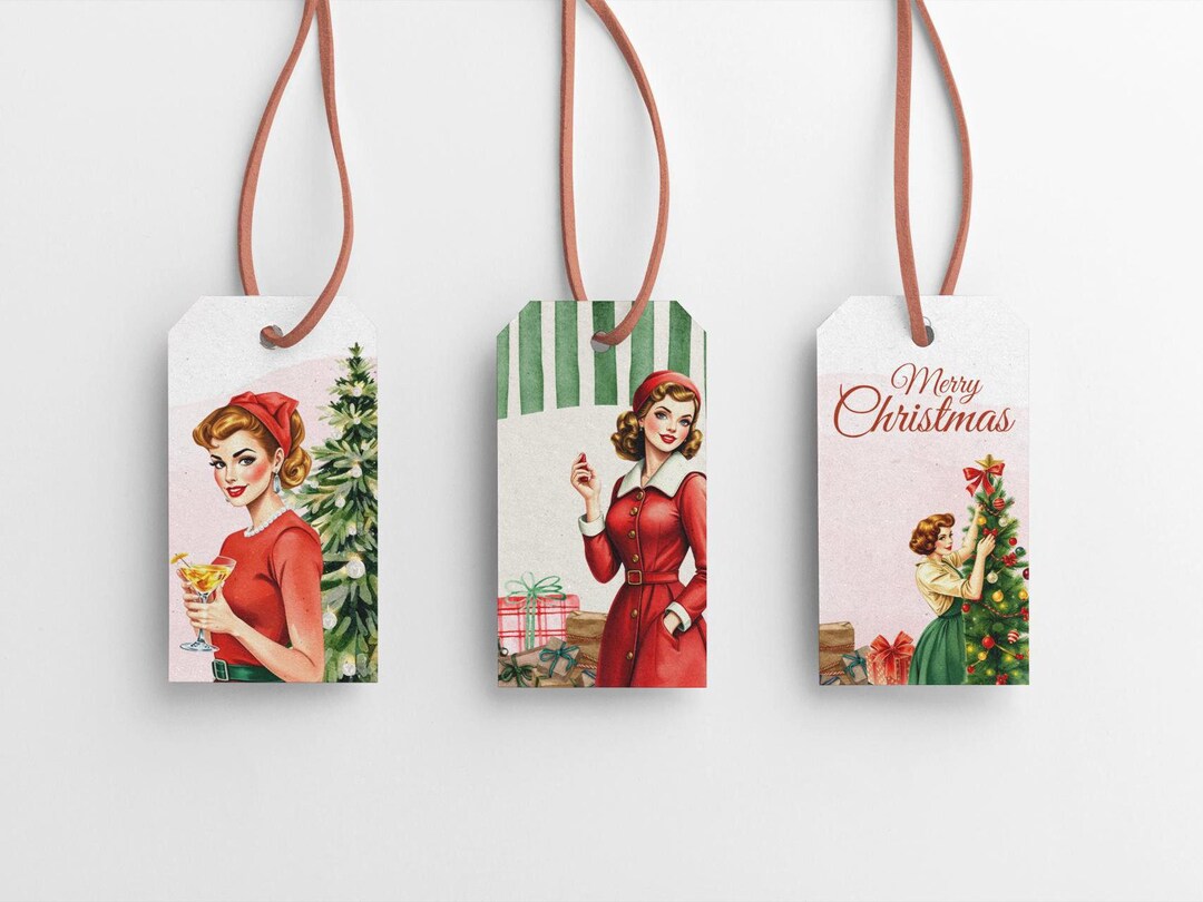 Retro Christmas Gift Tags, Printable Retro Holiday Gift Tags, Vintage ...