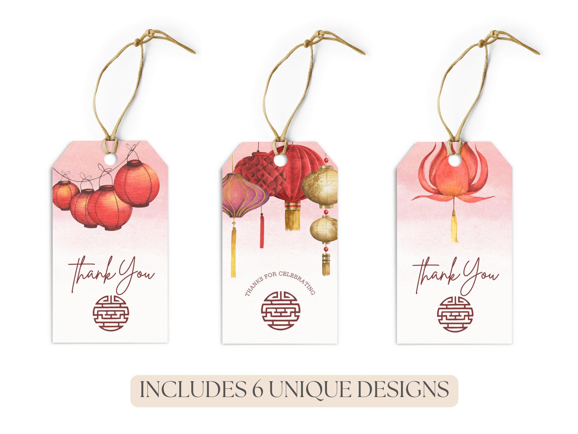 Printable Chinese Gift Tags, Chinese Lanterns Gift Tags, Chinese New ...