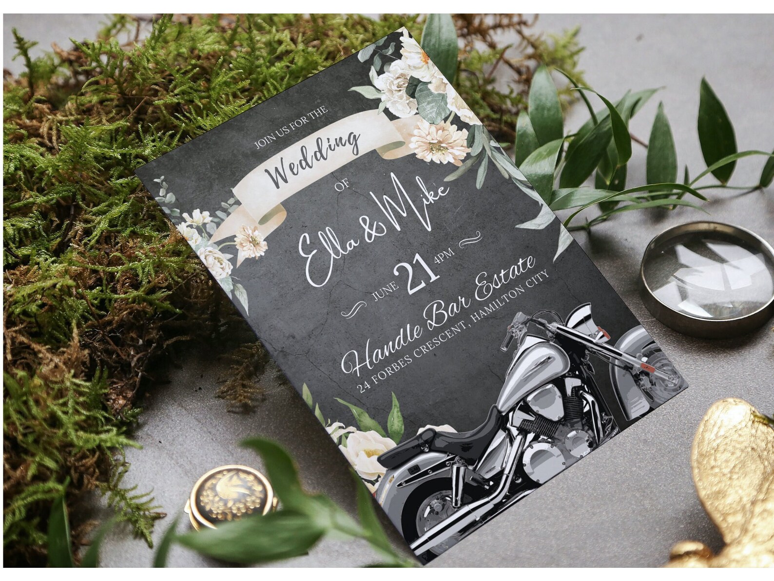 Motorcycle Wedding Invitation Set, Printable Motorbike Wedding ...