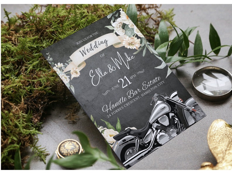 Motorcycle Wedding Invitation Set, Printable Motorbike Wedding ...