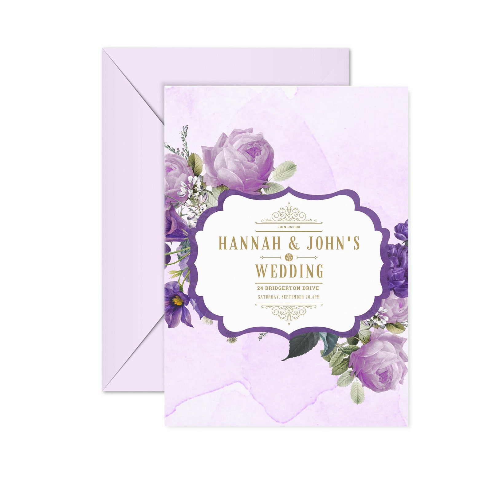 Purple and Gold Wedding Invitation Set Purple Wedding - Etsy