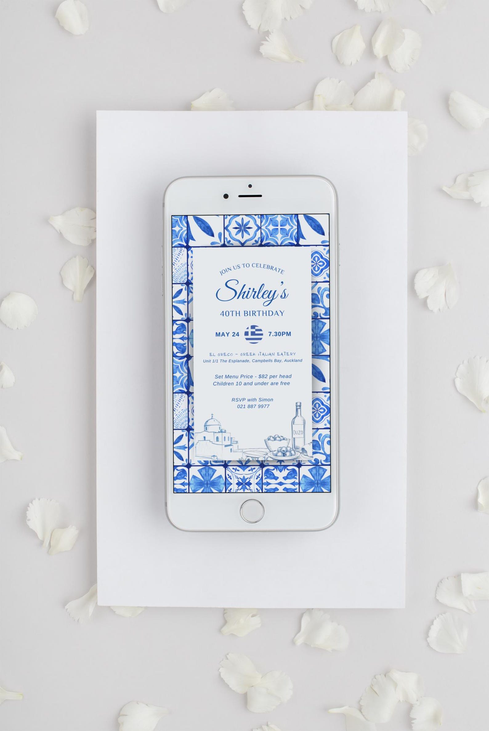 Elegant Greek Themed Invitation, Editable Santorini Invite, Greece ...