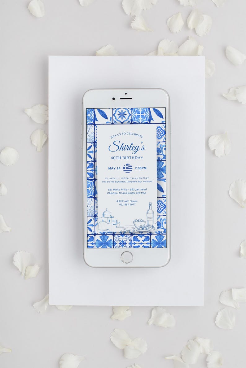 Elegant Greek Themed Invitation, Editable Santorini Invite, Greece ...