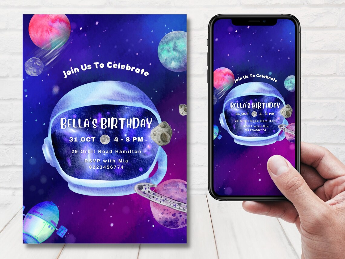 Outer Space Party Invitation Template, Girls Galactic Birthday Party ...