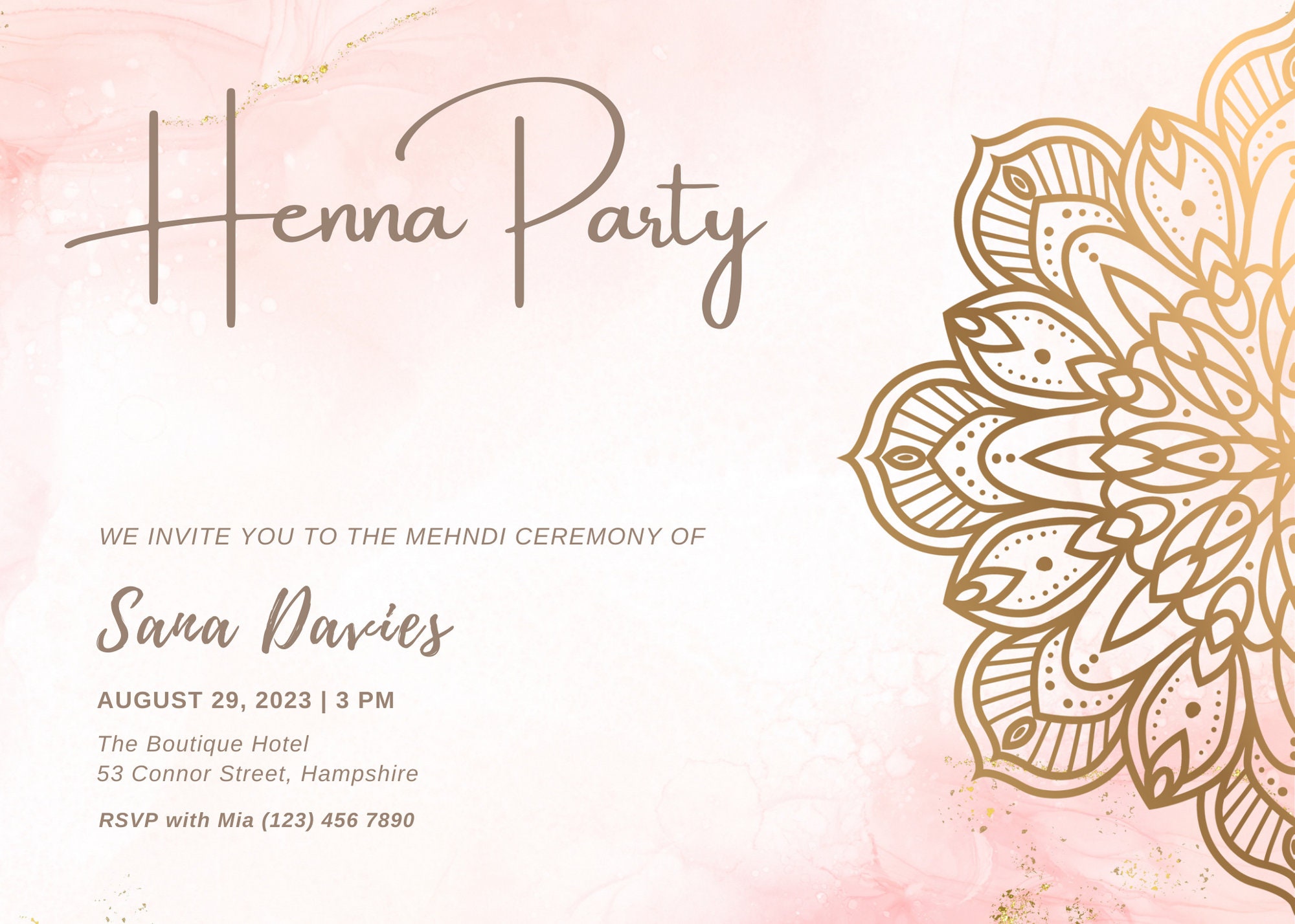 Henna Party Invitations, Blush & Gold, Mehndi Invitations, Henna Party ...