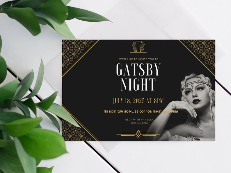 Great Gatsby Invitation, Gold Black Art Deco Invite, Roaring 20s Party ...