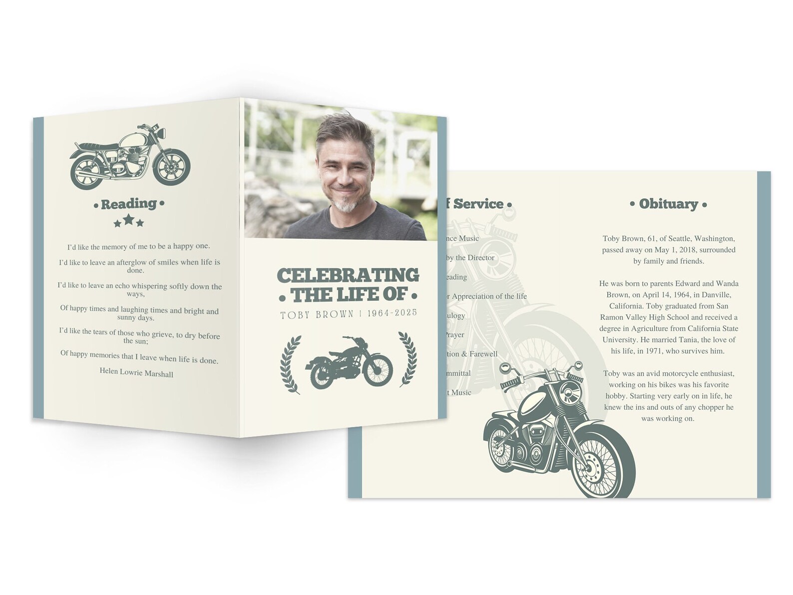 Motorcycle Funeral Program, Celebration of Life Order of Service for ...