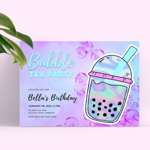 Bright Bubble Tea Party Invitation, Boba Birthday Invitations, Bubble ...