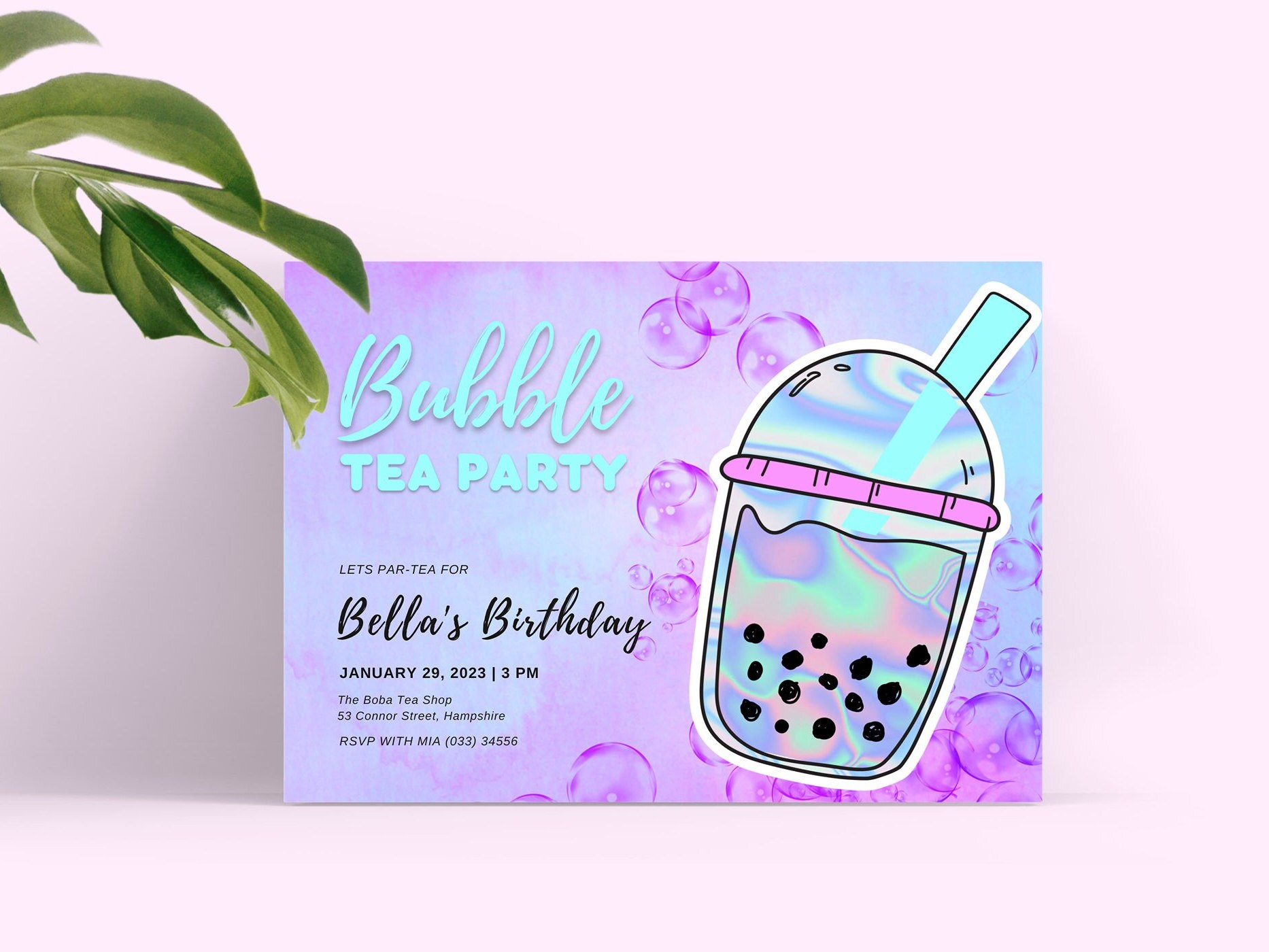 Bright Bubble Tea Party Invitation, Boba Birthday Invitations, Bubble ...