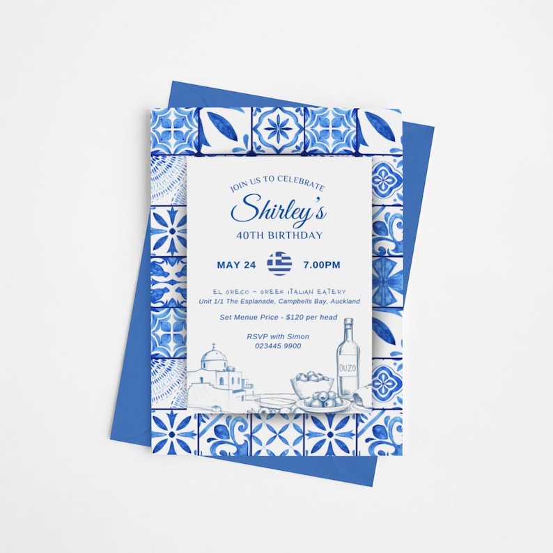 Elegant Greek Themed Invitation, Editable Santorini Invite, Greece ...