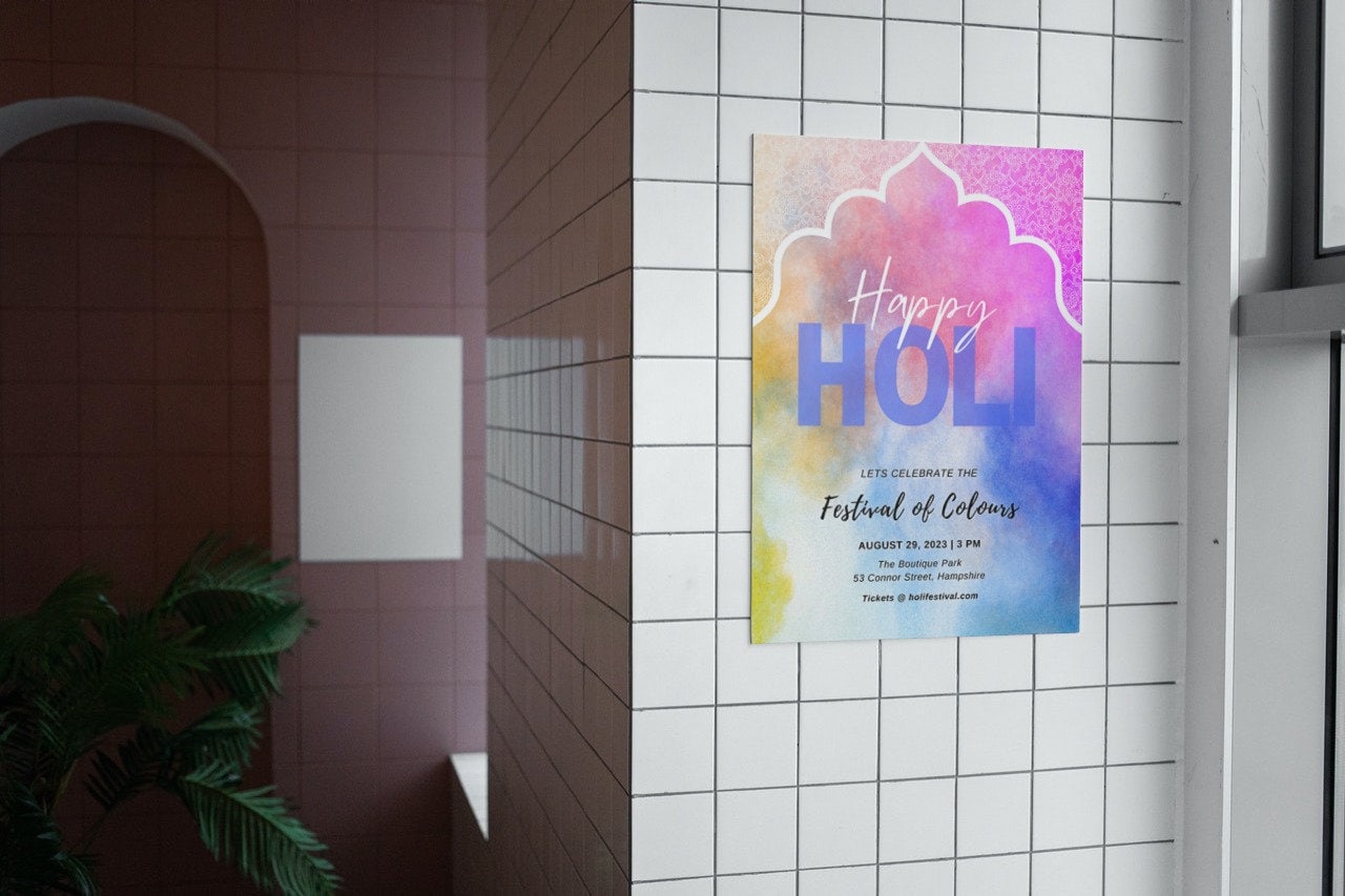 Holi Festival Poster Template, Holi Celebration Printable Poster, Color ...