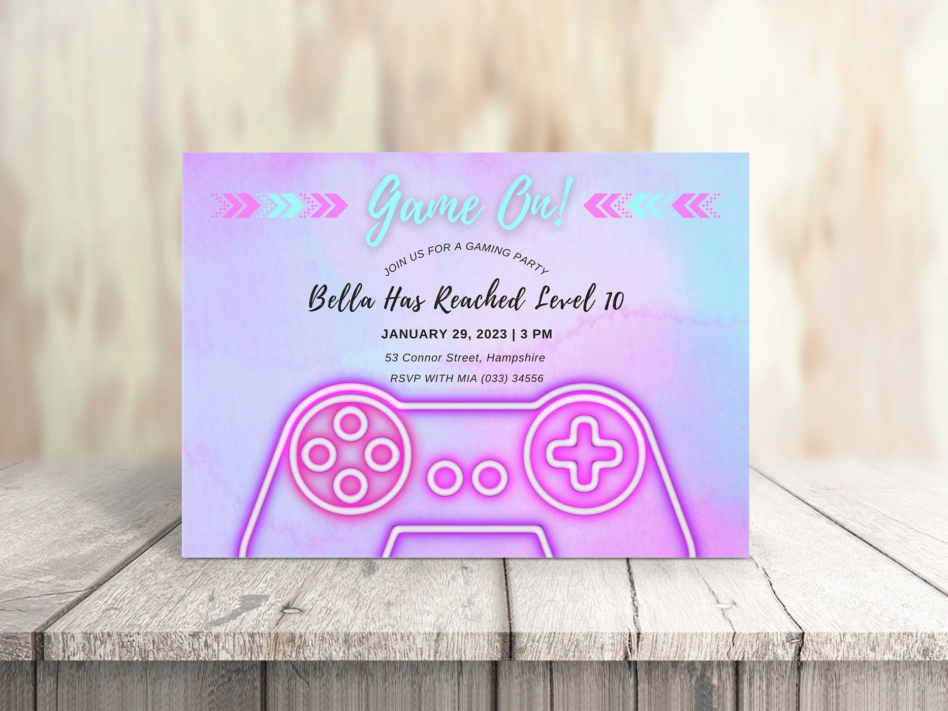 Girls Gaming Party Invitations, Printable Video Game Party Invite, Game ...