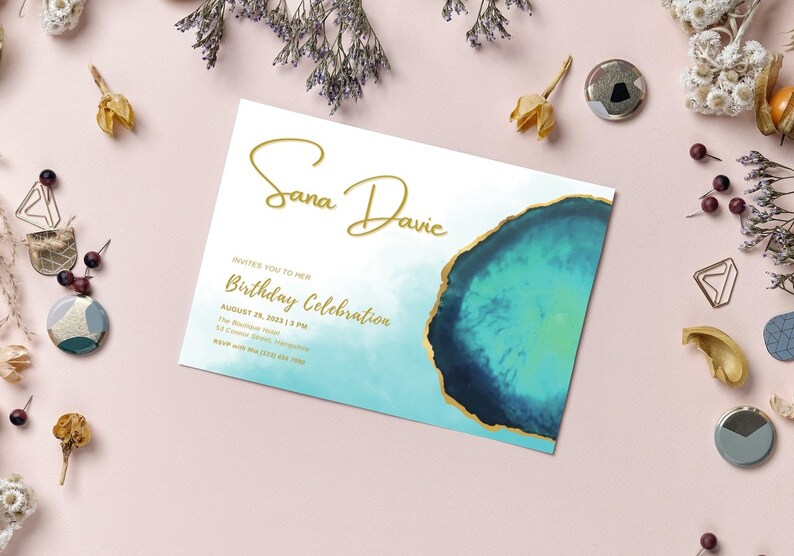 Crystal Invitations, Gem Party Invite, Geode Birthday Invitation ...