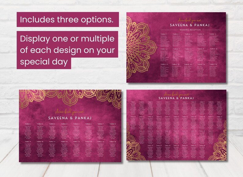 Magenta & Gold Indian Wedding Seating Chart, Hindu Seating Plan ...