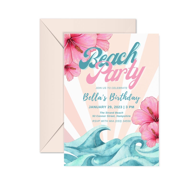 Retro Beach Party Invitation Printable Beach Birthday Invite - Etsy