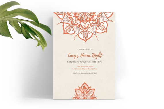 Printable Mehndi Invitations Henna Party Invite Indian | Etsy