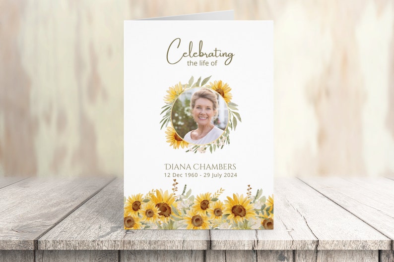 Editable Sunflower Funeral Program, Celebration of Life Order of ...