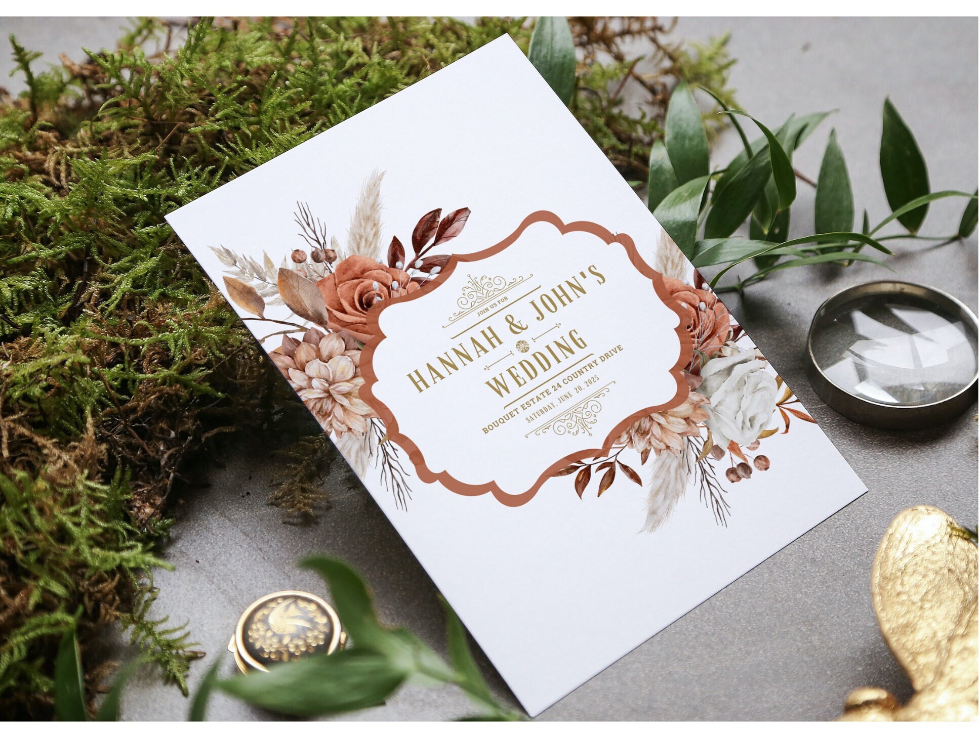Rust Wedding Invitation Set, Floral Rust Wedding Invitation, Burnt ...
