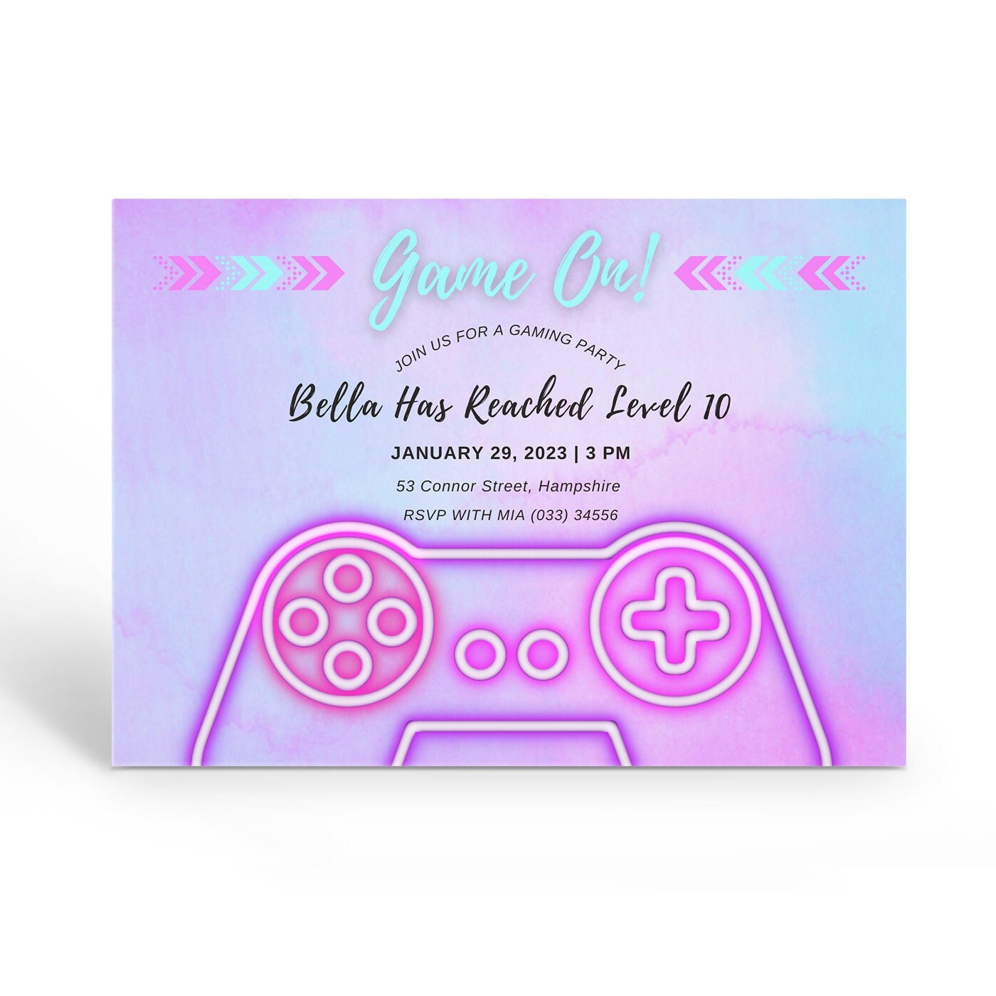 Girls Gaming Party Invitations, Printable Video Game Party Invite, Game ...