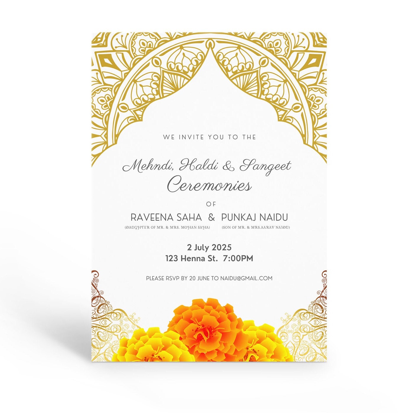 Marigold Indian Wedding Invitation Set, Hindu Wedding Invites, Gold ...