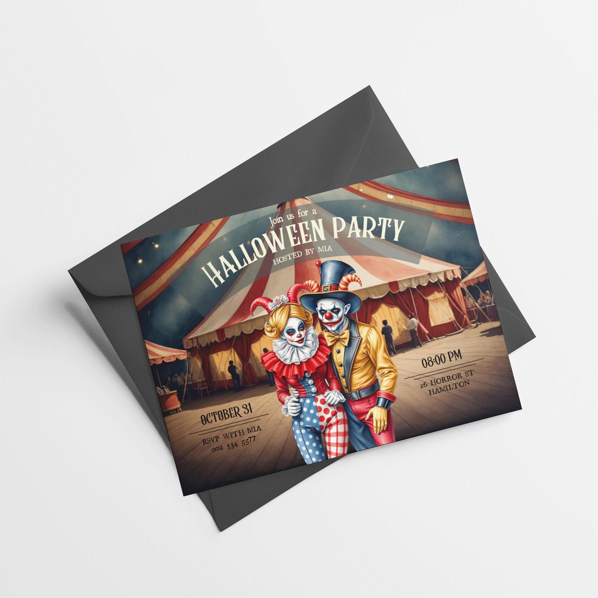 Creepy Clown Halloween Invitation, Haunted Carnival Invite, Printable ...