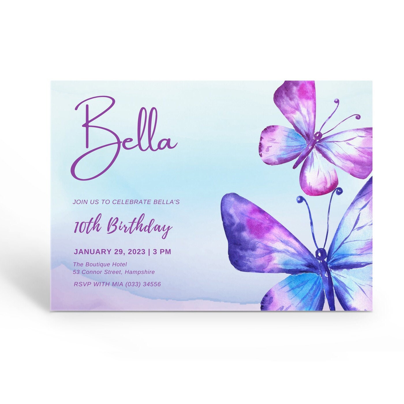 Printable Butterfly Birthday Party Invitation, Purple Butterfly Invite ...