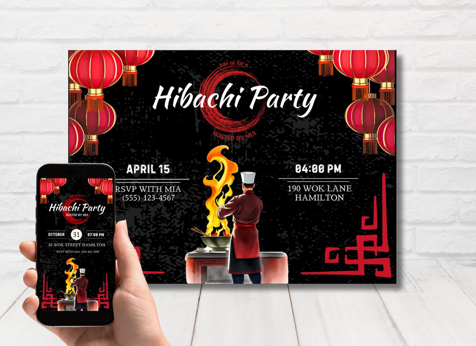 Elegant Hibachi Party Invitation, Hibachi Birthday Dinner Invite ...
