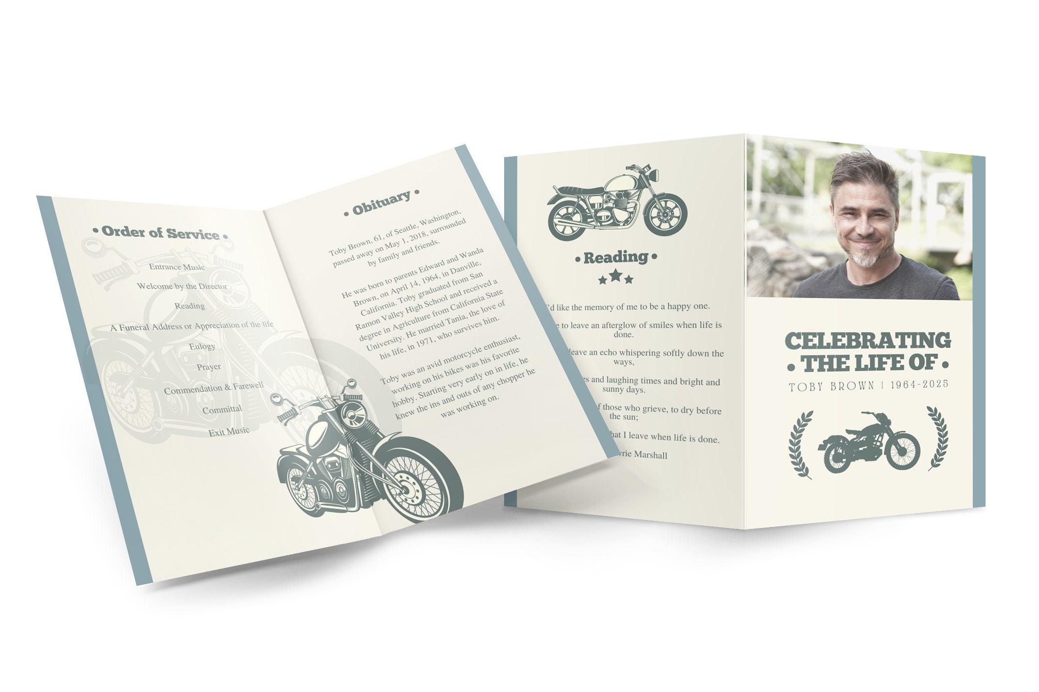 Motorcycle Funeral Program, Celebration of Life Order of Service for ...