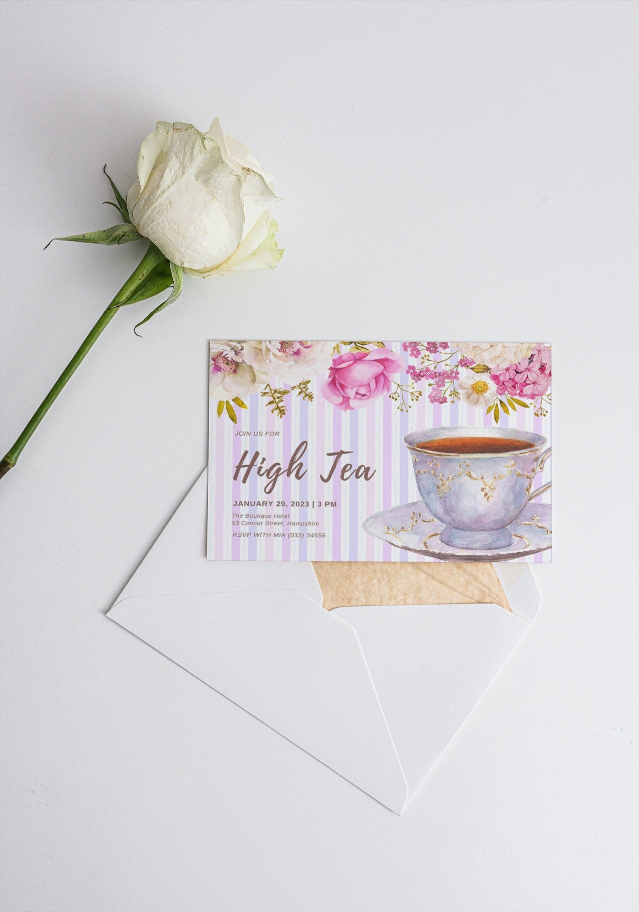 Printable High Tea Birthday Invite, Pastel Tea Party Invitation, Floral ...